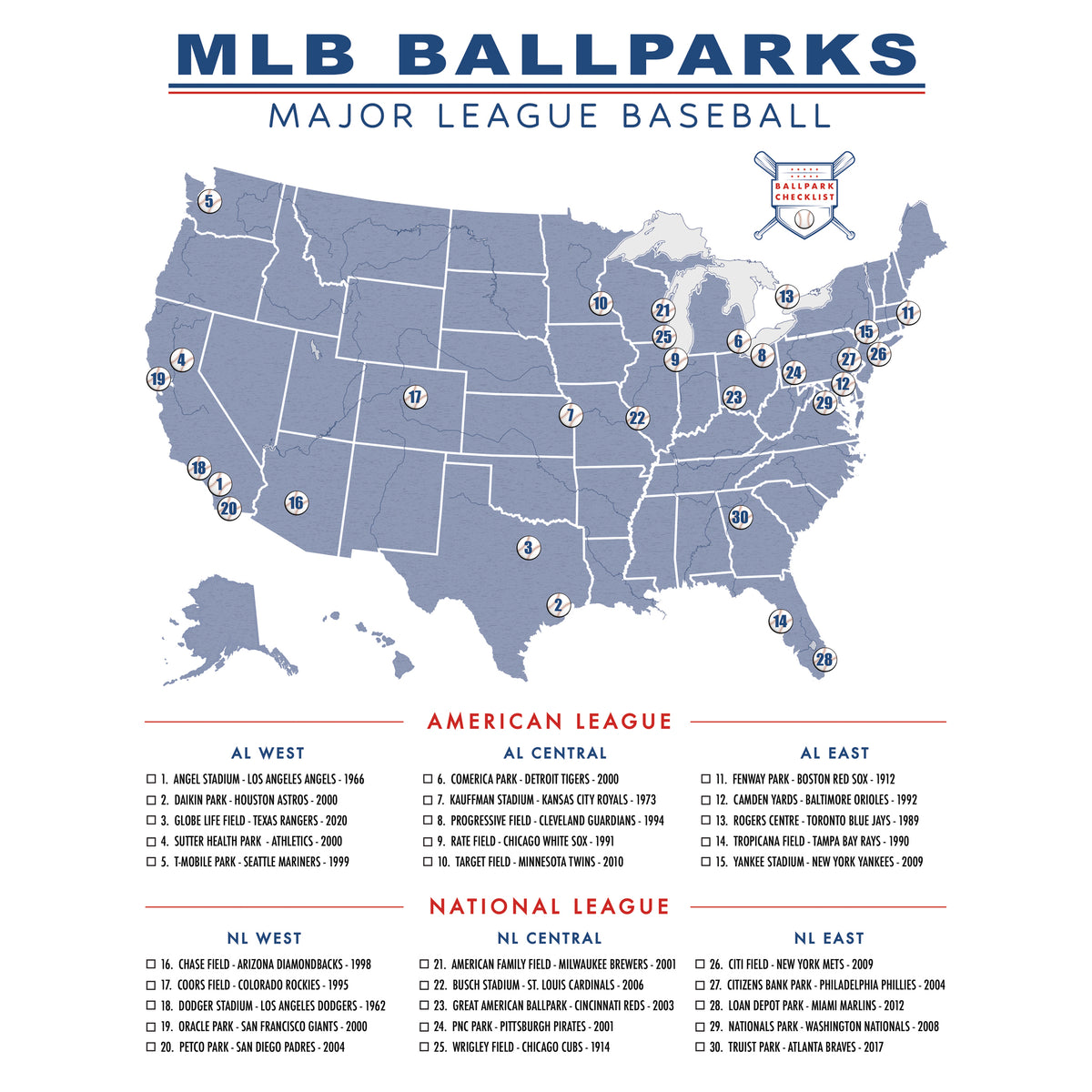 Framed MLB Ballpark Push Pin Map – An Adventure Awaits LLC