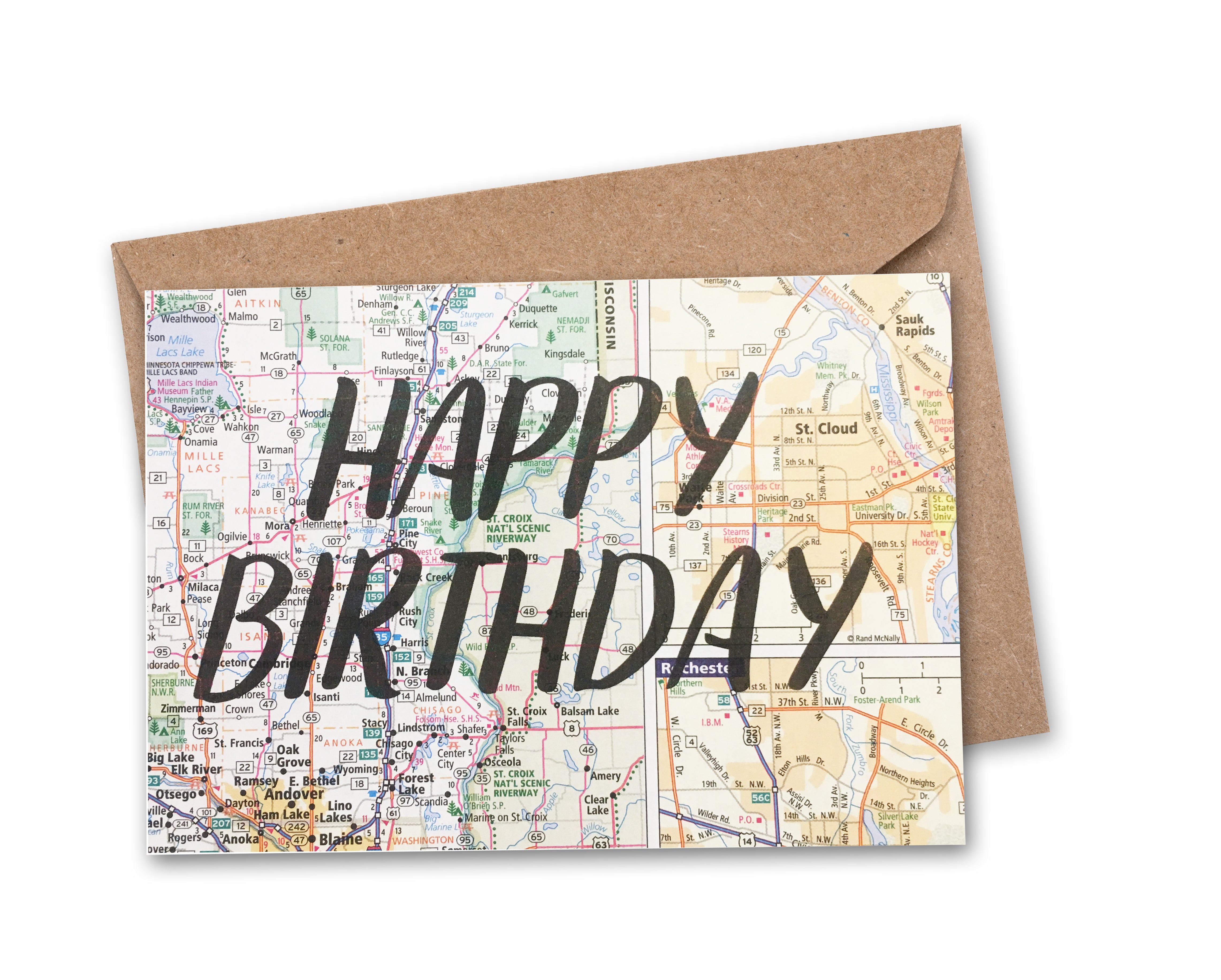 Happy Birthday Vintage Map Greeting Card – An Adventure Awaits LLC