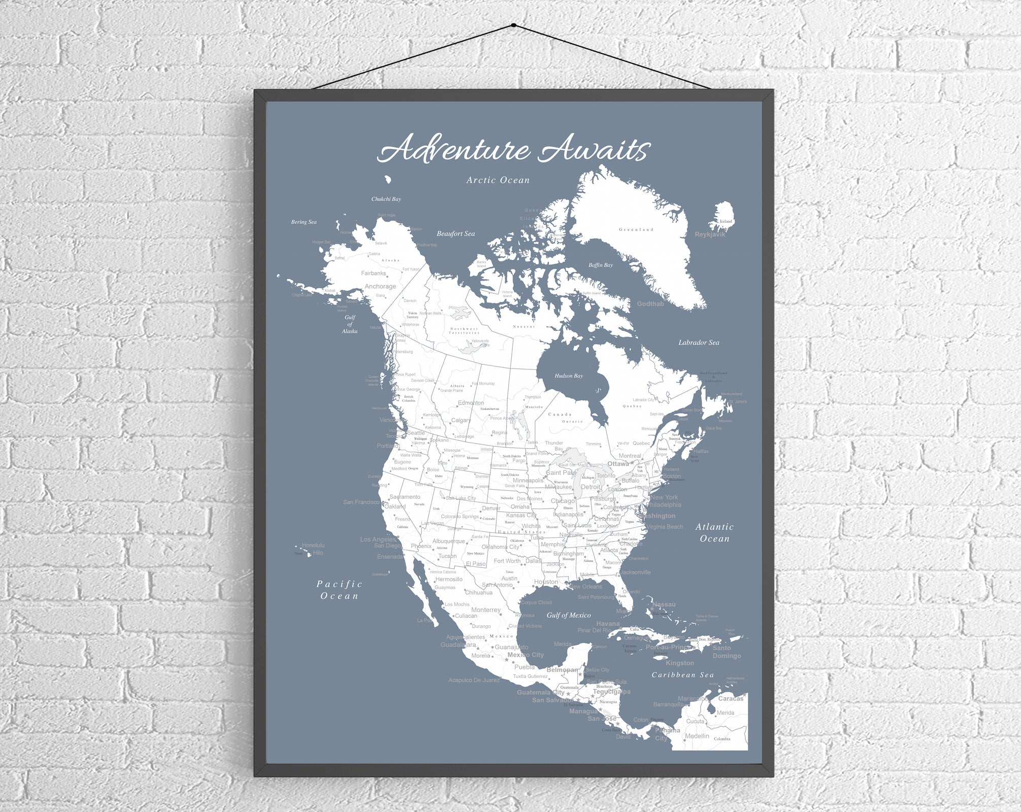 North America Map Poster - Slate Blue – An Adventure Awaits LLC